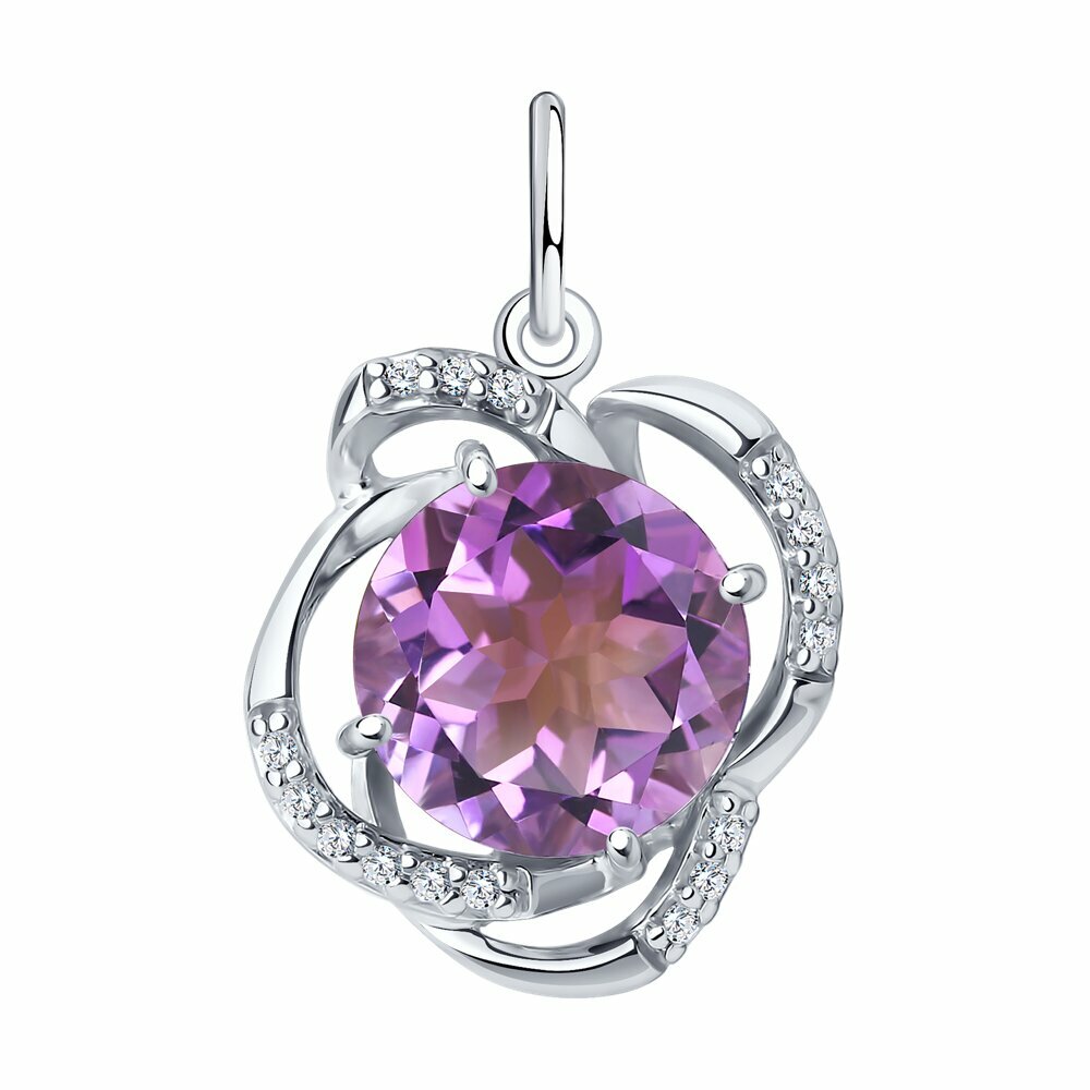 Подвеска, серебро, 925 проба, родирование, фианит, аметист