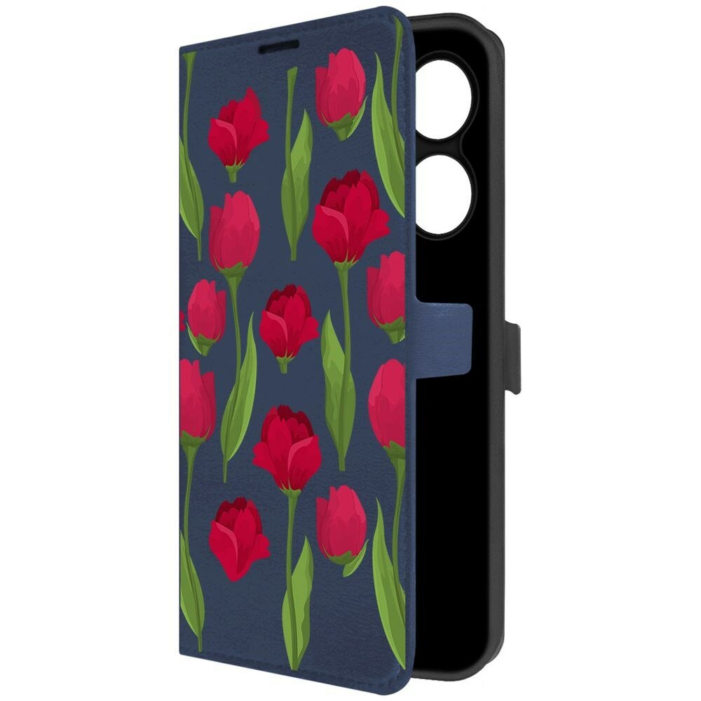 Чехол-книжка Krutoff Eco Book для INFINIX Hot 40 Pro Розы паттерн (синий)