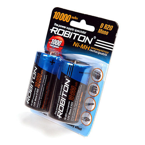 Аккумуляторы (2шт) ROBITON R20 D Ni-MH 10000mAh