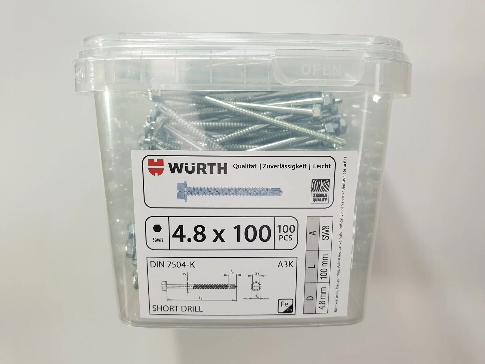 Саморез по металлу DIN 7504-K 4.8x100 100 pcs WURTH, Германия