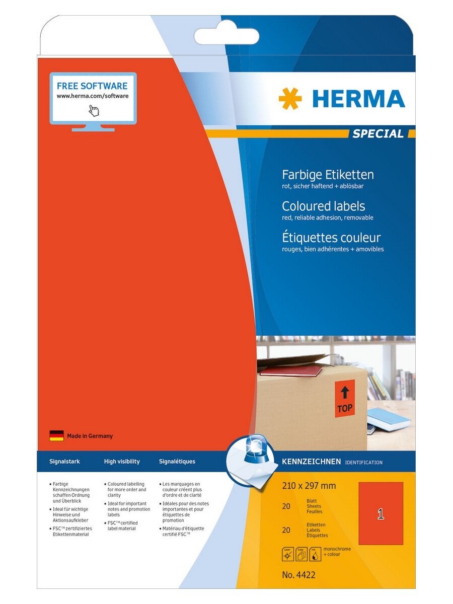 Самоклеящиеся этикетки бумажные 210*297мм HERMA, 20 листов (20эт)