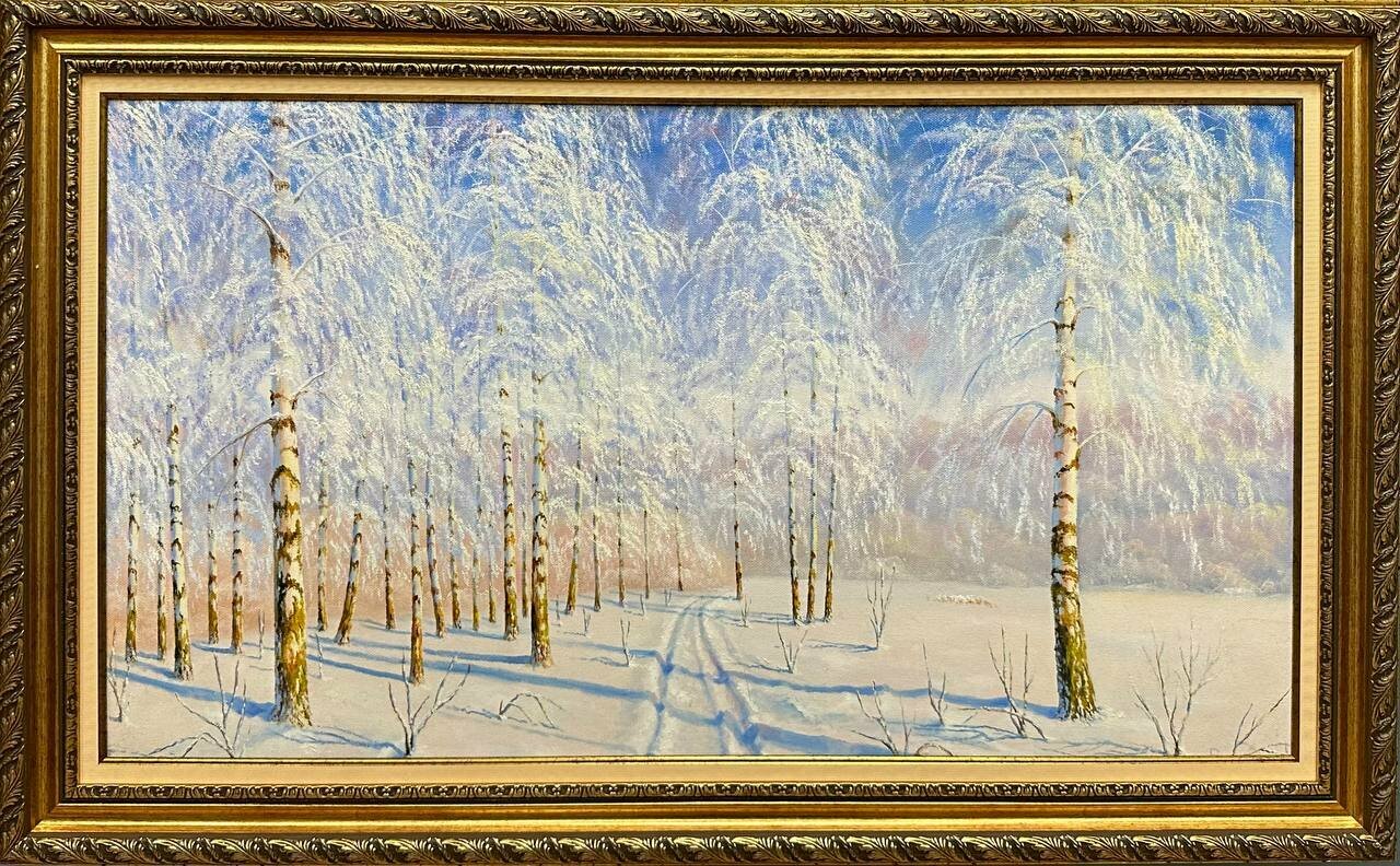 Картина маслом, зимний пейзаж "Зимний лес" 1