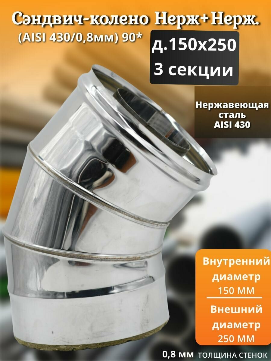 Сэндвич-колено Нерж+Нерж (AISI 430/0,8мм) 90* 3 секции д.150х250