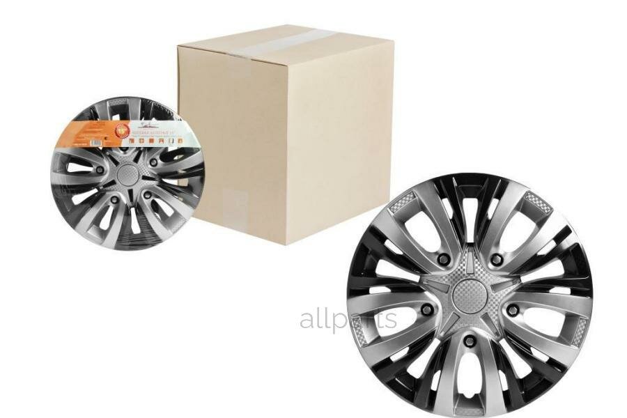 AIRLINE AWCC-15-05 Колпаки колесные 15" "Лион Т", серебристый/черный, карбон, к-т 2 шт.