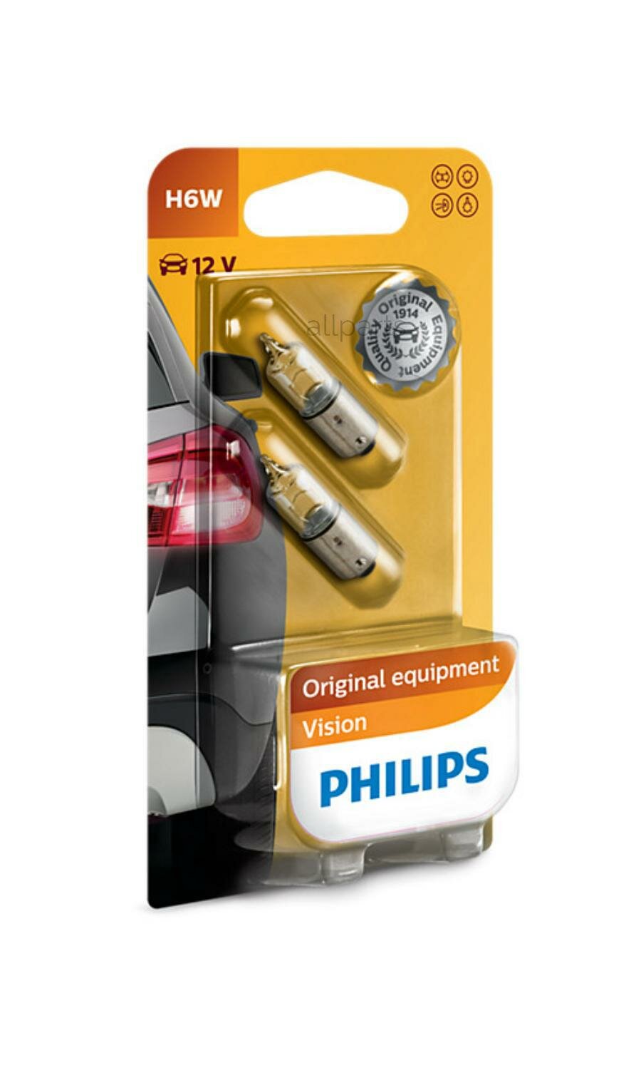 PHILIPS 12036B2 Лампа H6W 12V 6W BAX9s (блистер 2шт.)