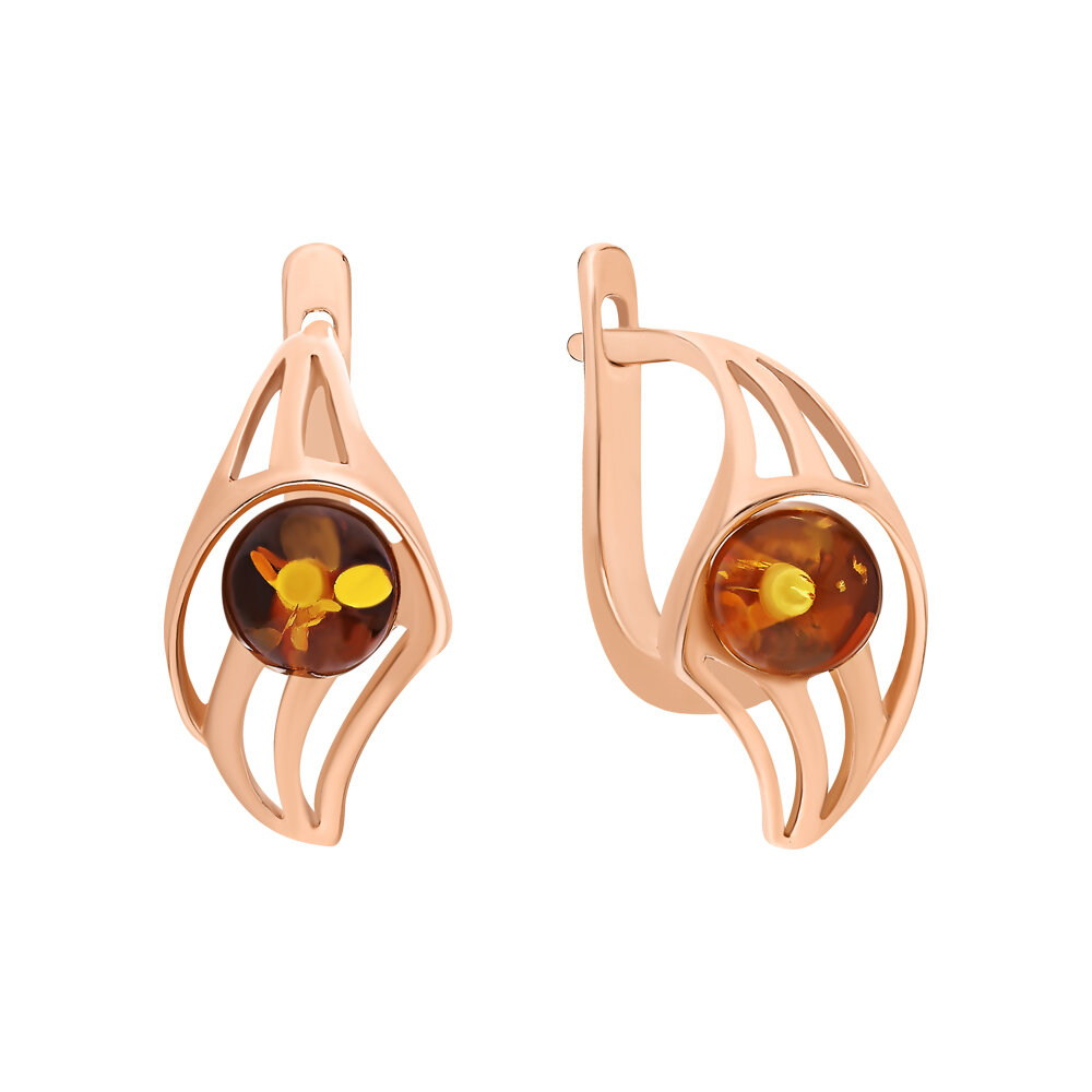 Серьги серебро, 925 проба, янтарь