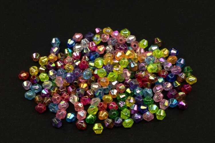 Бусины акриловые Биконус 4х4мм, отверстие 1мм, ассорти цветов, 540-046, 10г (около 290шт)
