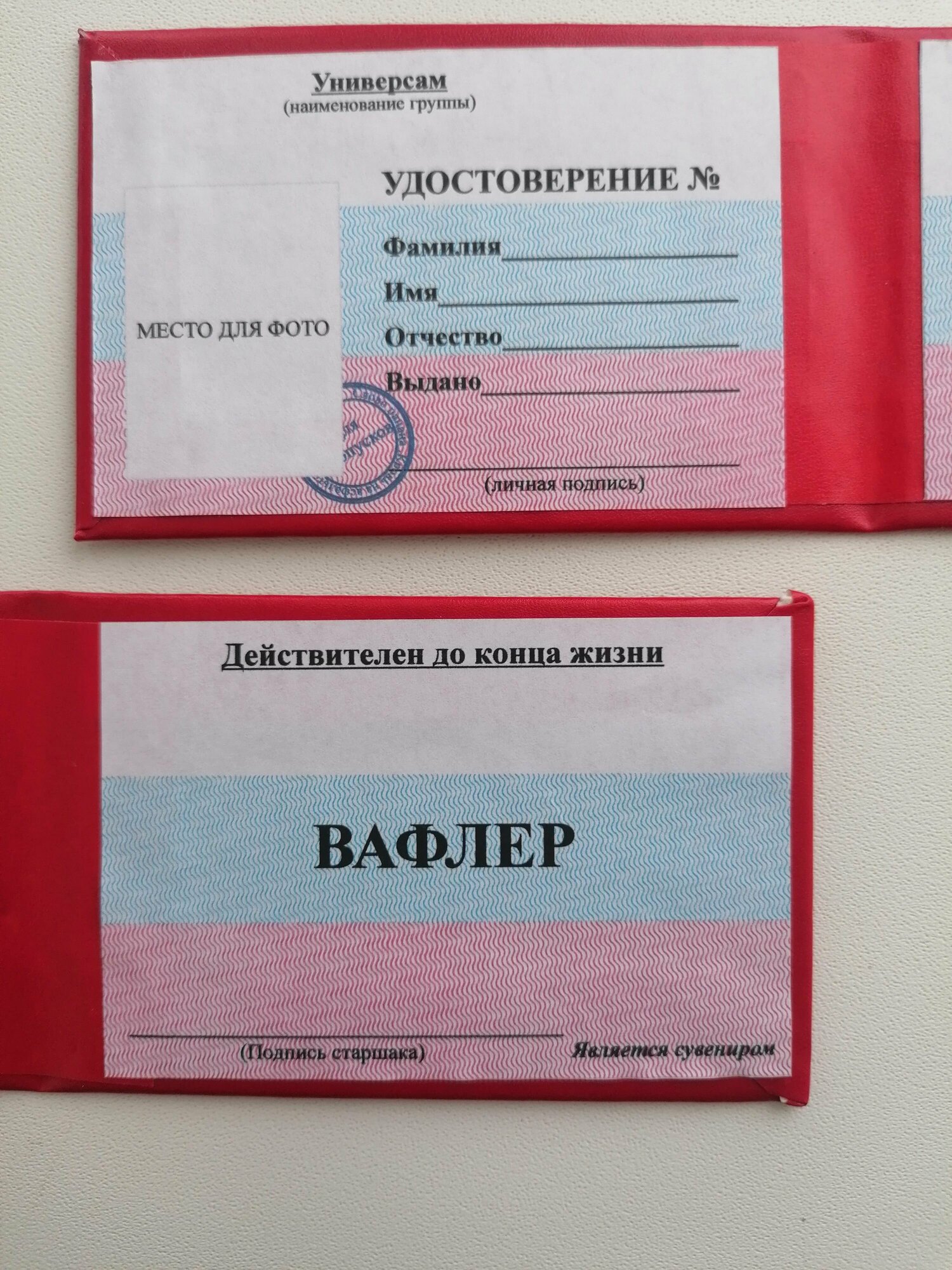 Удостоверение сувенирное ксива Вафлер