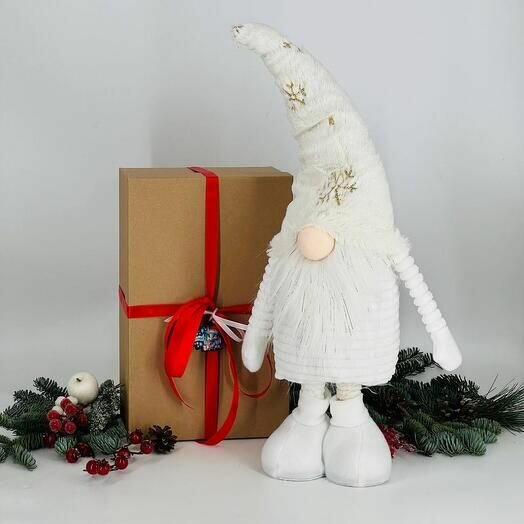 Белый гномик с растущими ножками ручной работы интерьерная кукла тильда