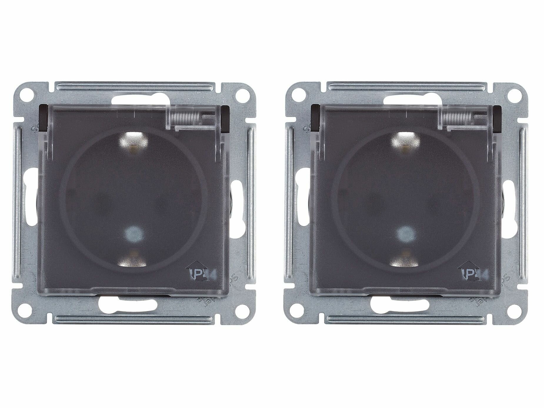 Розетка Schneider Electric Atlas Design ATN441046 скрытая установка карбон с заземлением IP44 со шторками с крышкой (2 шт.)