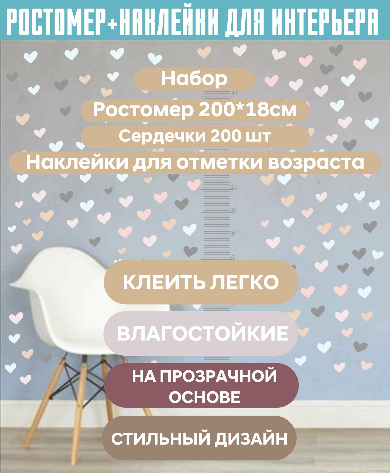 Наклейка на стену - Ростомер детский