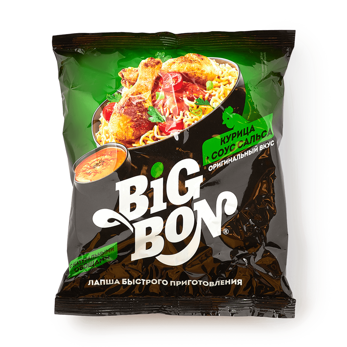Лапша Big Bon "Курица с соусом сальса", с сушеными овощами, 75 г