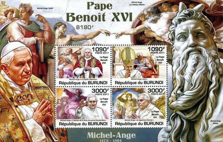 Почтовые марки Бурунди 2011г. "Папа Бенедикт XVI" Папа римский, Религия MNH
