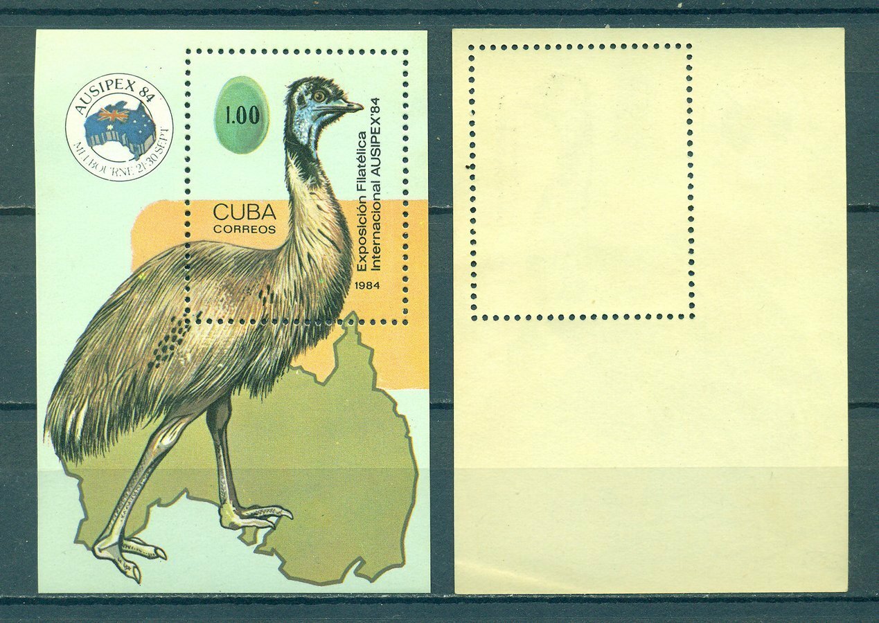 Почтовые марки Куба 1984г. "Ausipex 84 Международная филателистическая выставка, Мельбурн" Карты, Птицы, Страусы MNH