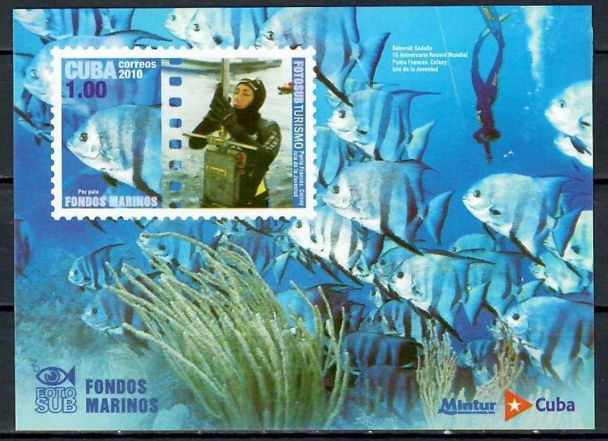 Почтовые марки Куба 2010г. "Туризм - Дайвинг" Рыбы, Туризм, Подводный мир MNH