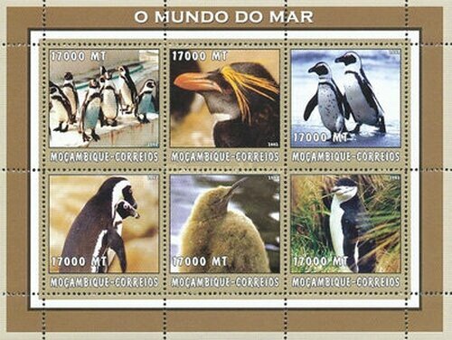 Почтовые марки Мозамбик 2002г. "Морская жизнь - пингвины" Пингвины MNH