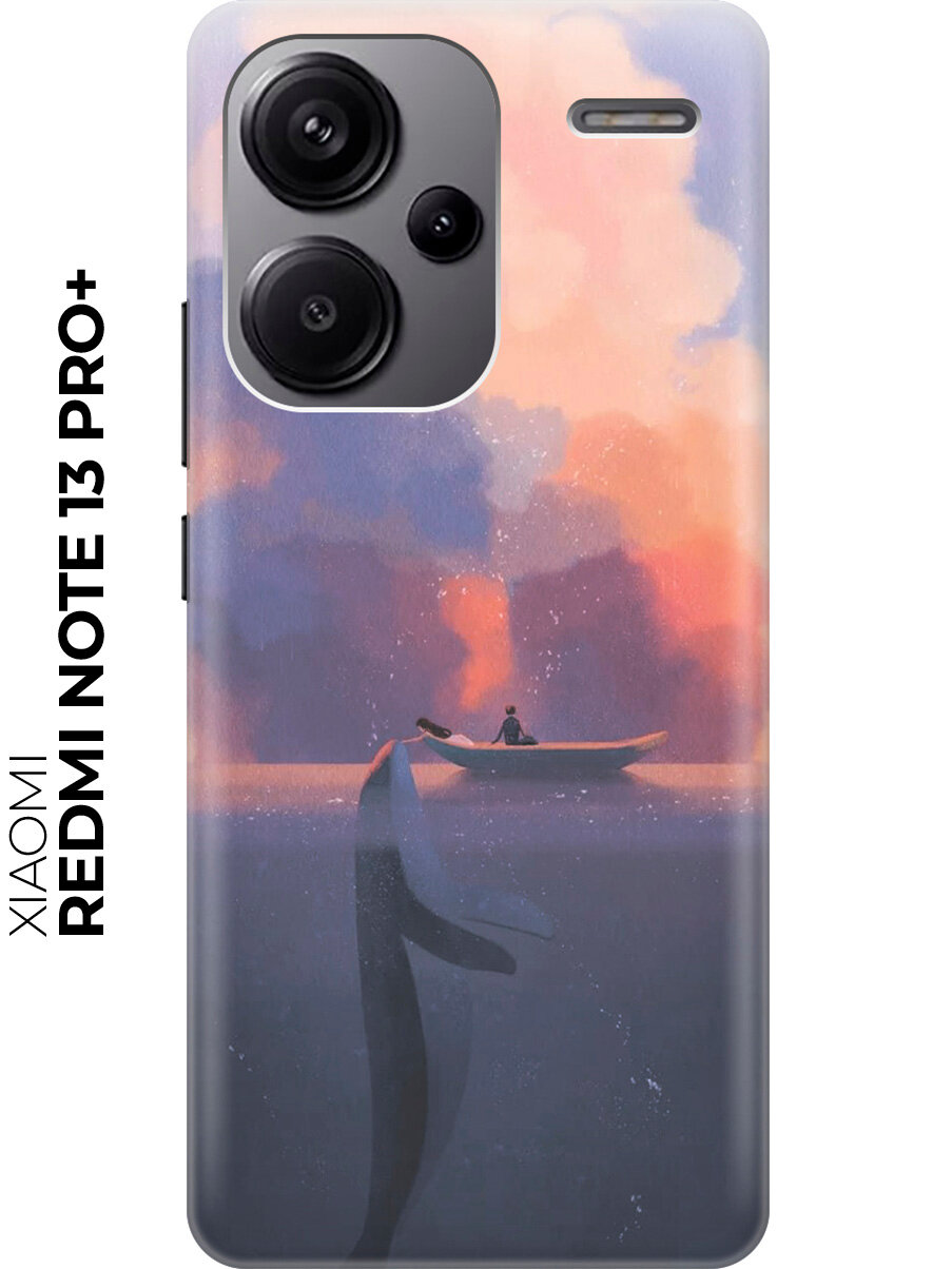 Силиконовый чехол на Xiaomi Redmi Note 13 Pro + / Сяоми Редми Ноут 13 Про + с рисунком "Кит и облака"