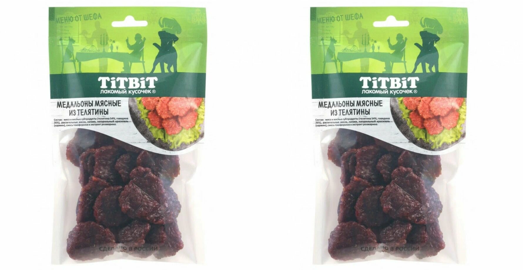 Titbit Лакомство для собак, Меню от Шефа Медальоны мясные из телятины, 80 г, 2 шт