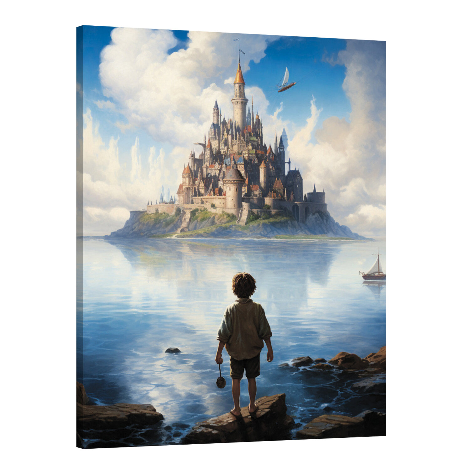 Интерьерная картина 50х70 "Мальчик и его мир фантазий: картина для мечтателей"