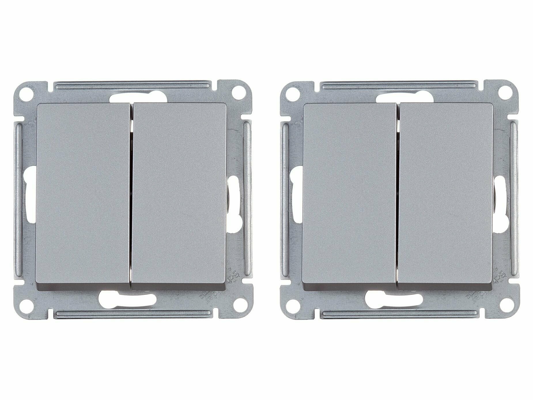 Переключатель Schneider Electric Atlas Design ATN000365 двухклавишный на 2 направления скрытая установка алюминий (2 шт.)