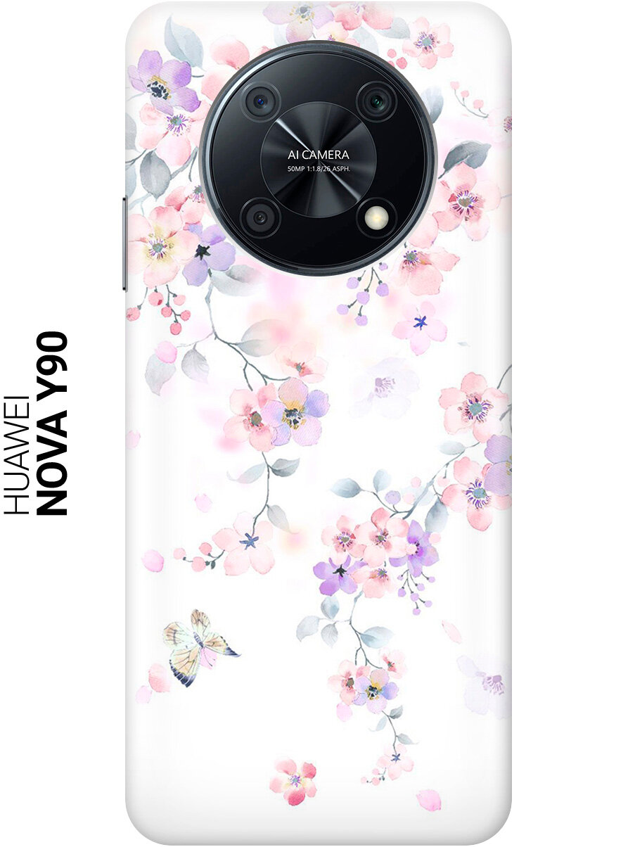 Силиконовый чехол на Huawei nova Y90 / Хуавей Нова У90 с рисунком "Акварельные цветы вишни"