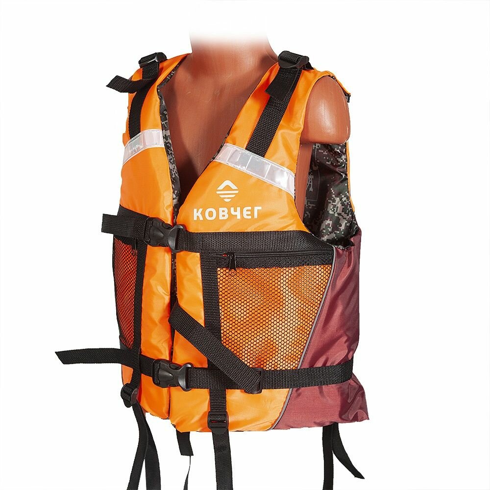 Жилет спасательный Ковчег Тритон двусторонний (ГОСТ) Оранжево-бордовый/камуфляж, XS-S/р.40-44/до 45 кг