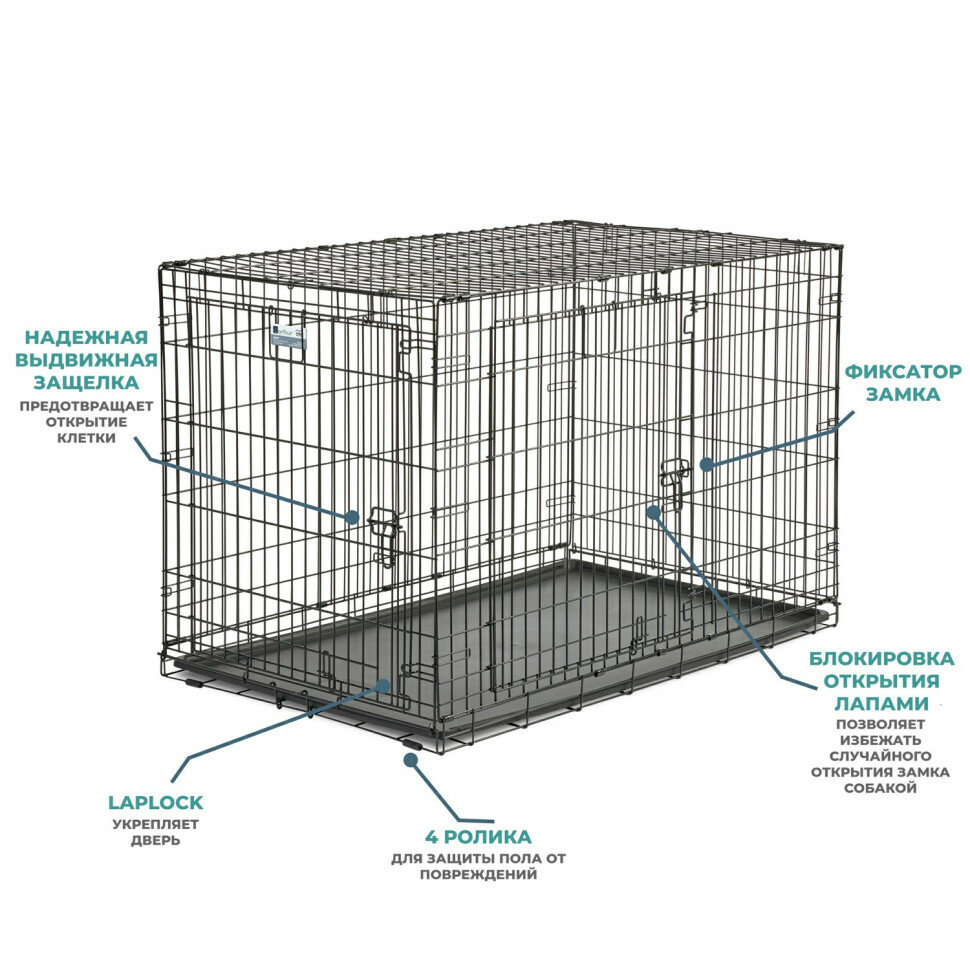 Клетка двухдверная для собак Midwest Contour 848DD, размер - 123 х 78 х 82 см, цвет - черный