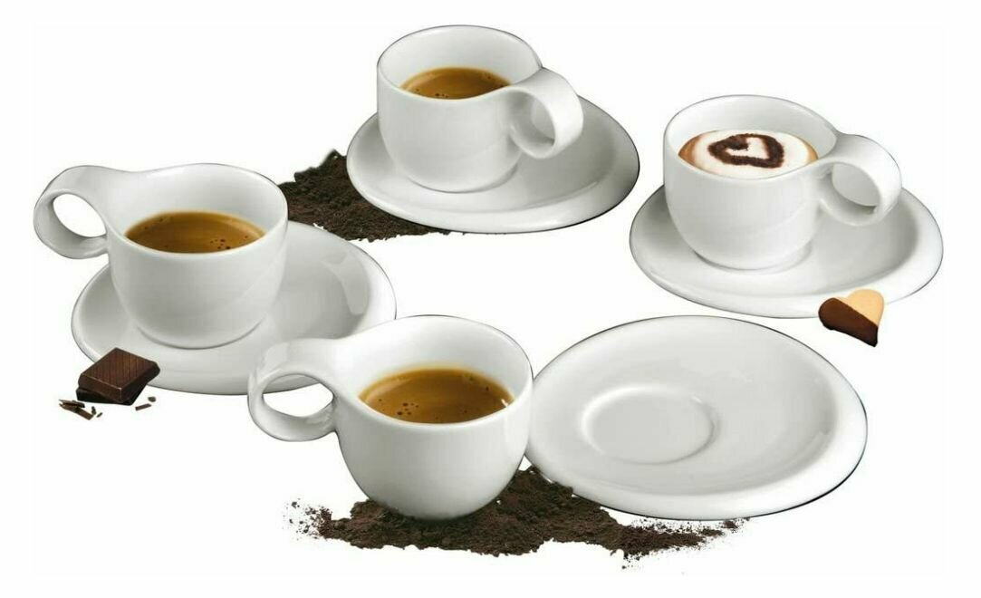 Кофейные чашки с блюдцами Deagourmet Ninfea белый фарфор сервиз из чашек и блюдец для эспрессо на 4 персоны