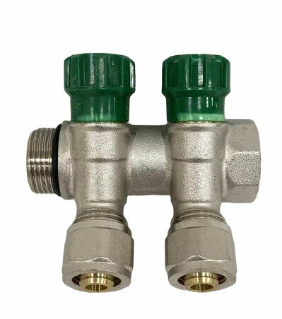 Коллектор Grema НВ 3/4x16 евроконус на 2 выхода c вентилями