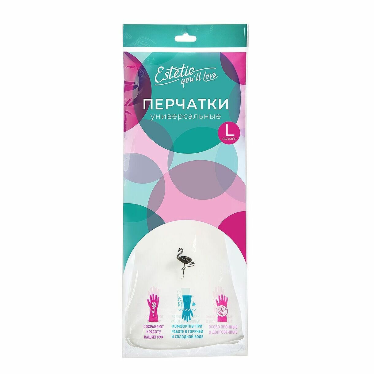 Перчатки You'll Love L 74976, ПВХ, с фламинго, белые, размер L