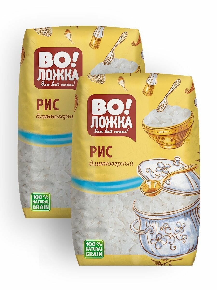 Рис длиннозерный 2 шт по 800г Воложка (мягкая упаковка + картонная коробка)
