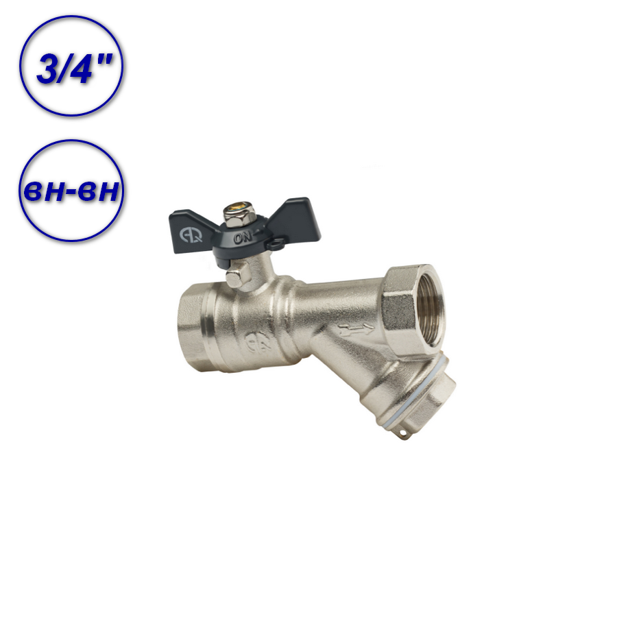 Кран шаровой для воды с фильтром, полнопроходной, вн-вн 3/4" Aqualink, ручка-бабочка 1 шт