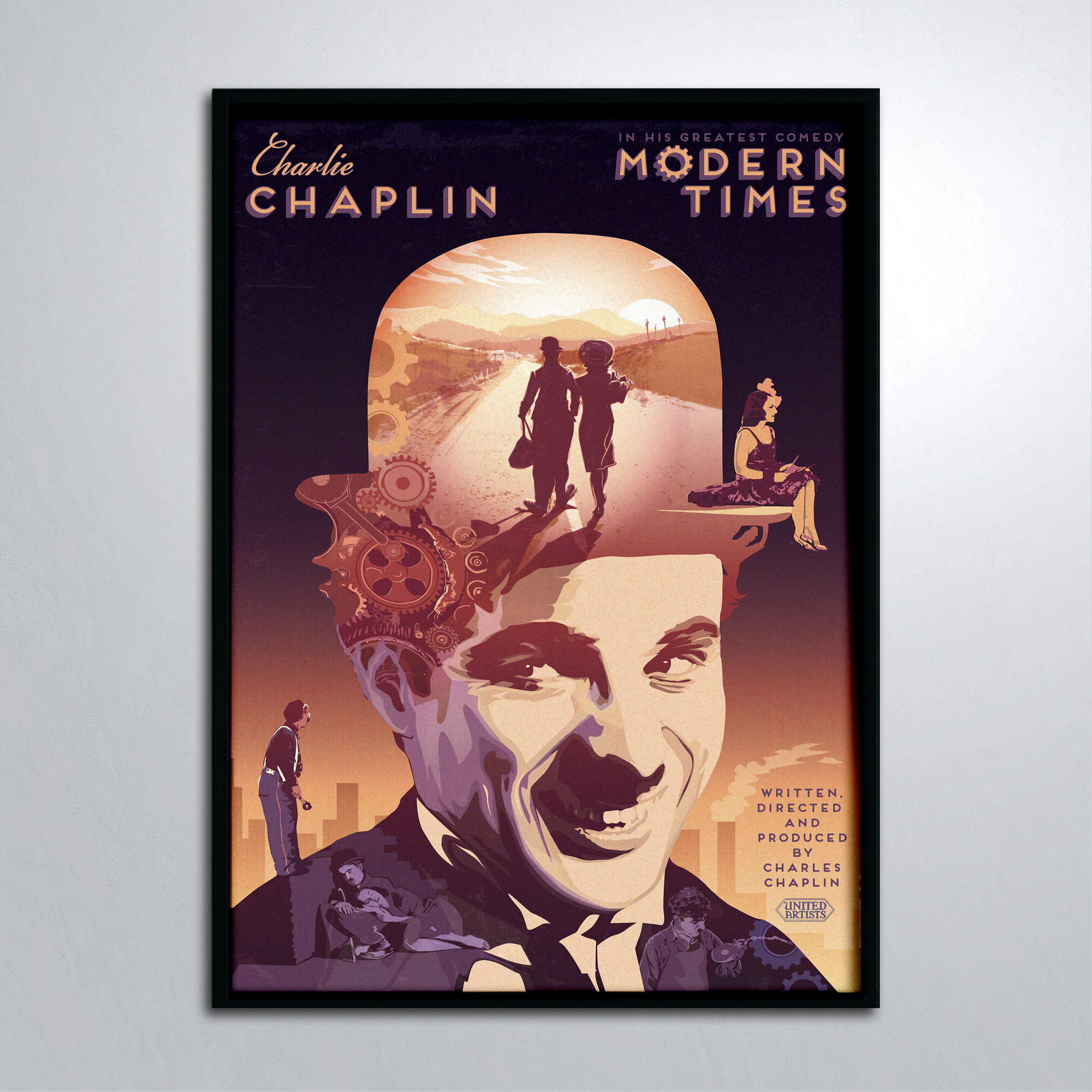 Постер в раме/Винтажный плакат/Чарли Чаплин Новые времена (1936) Картина Modern Times