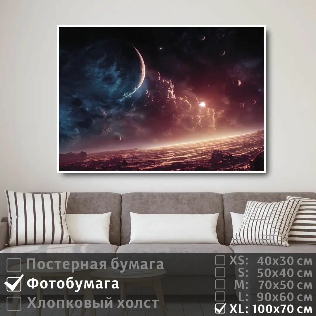 Постер на фотобумаге Планеты В Космическом Пространстве 100х70 см ПолиЦентр