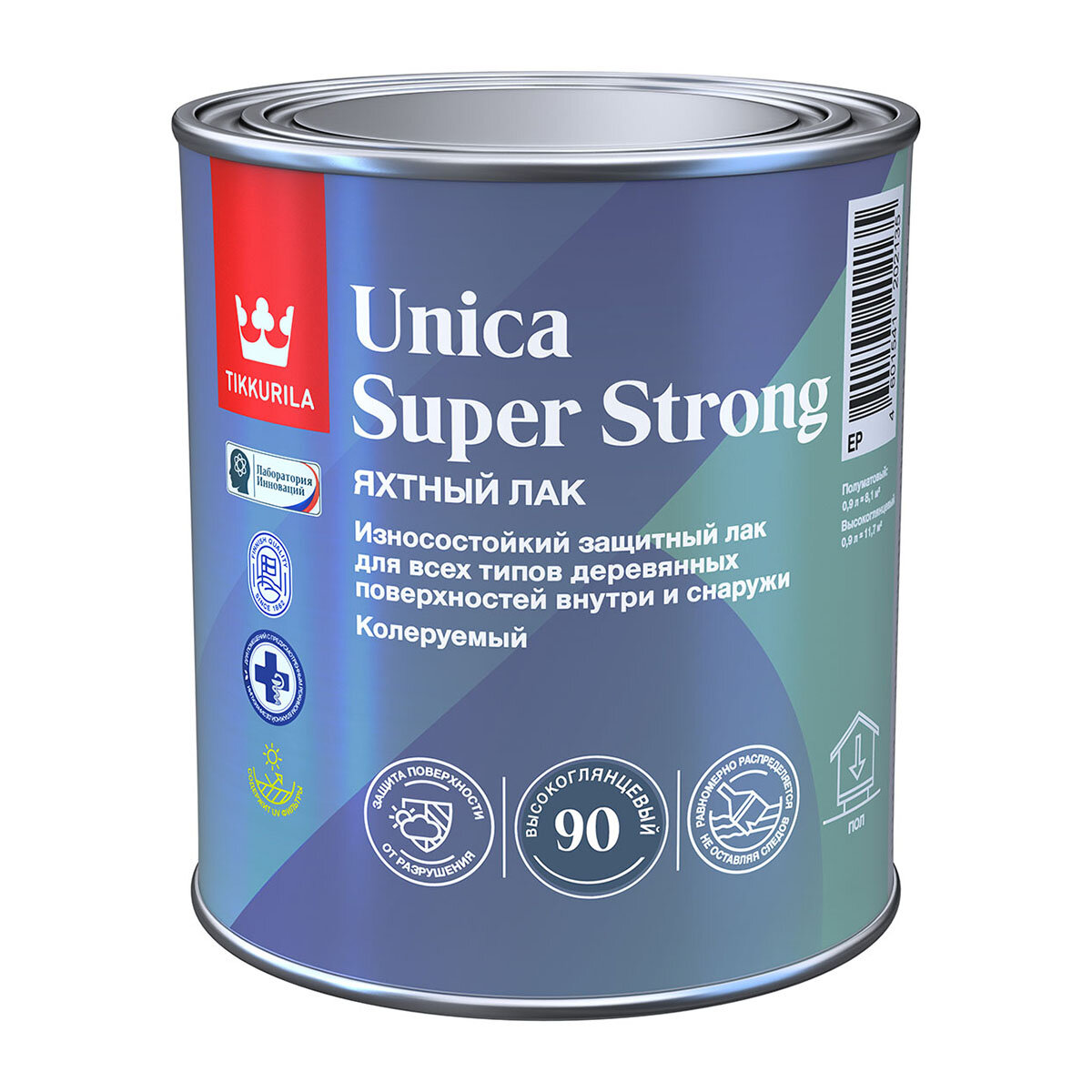 Лак яхтный Tikkurila UNICA SUPER STRONG 20, полуматовый, 0.9 л
