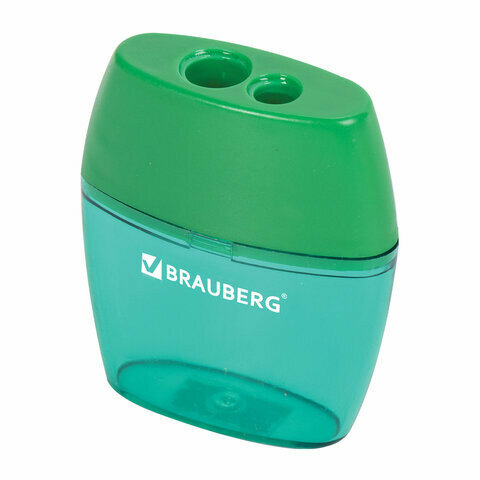 Точилка для карандашей BRAUBERG Diamond Dual с контейнером, пластиковая, овальная, 2 отверстия, цвет ассорти, 1 шт. (BRAUBERG 226941)