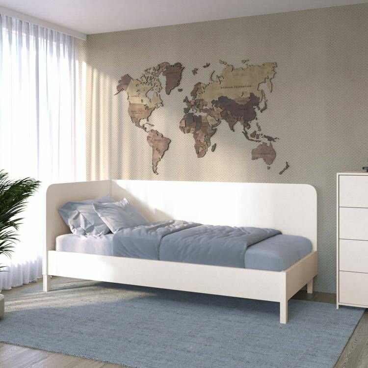 Кровать тахта 2 спинки односпальная из массива 90х200 Бакси цвет Слоновая кость