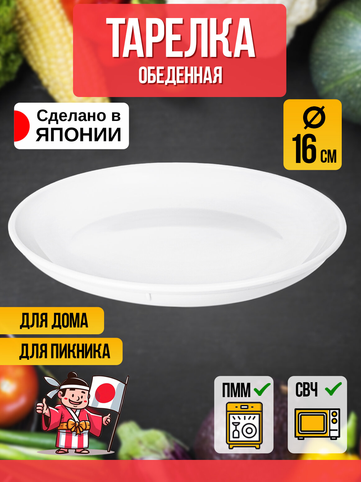 Тарелка обеденная плоская/для пикника Д16х1,9 см.