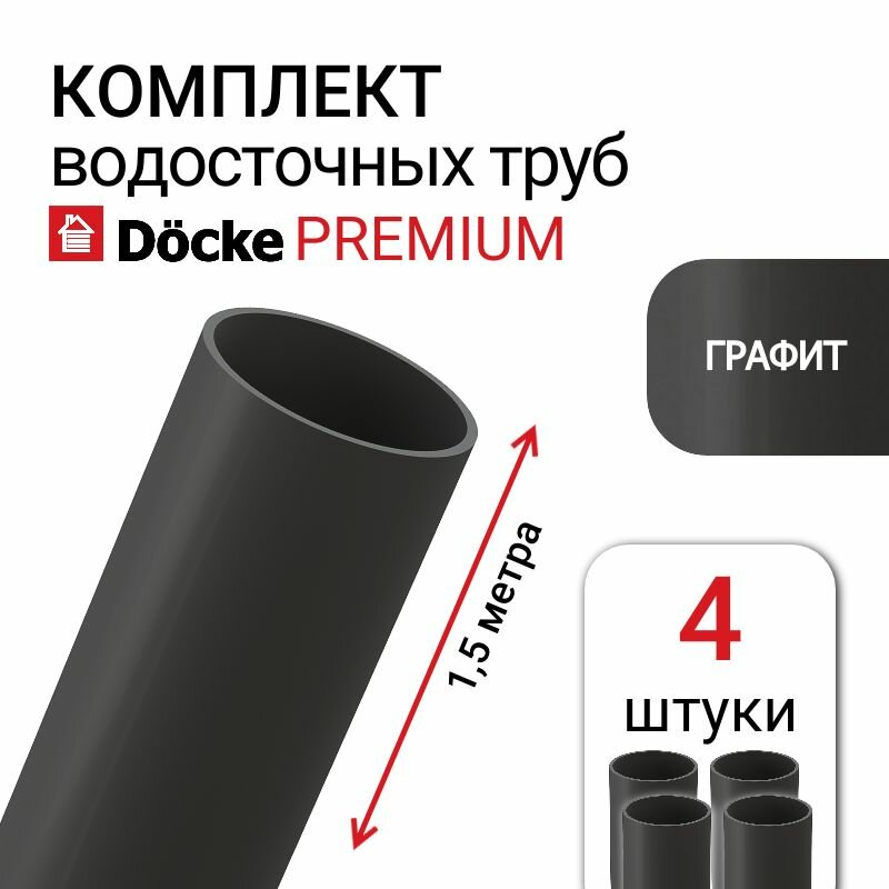 Труба водосточная Docke Premium, 85 мм, пластиковая, цвет графит, 4 шт. х 1,5 м
