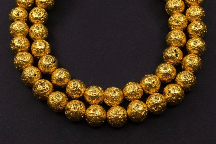 Бусина круглая из вулканической лавы 8-9мм, отверстие 1мм, цвет золото, 571-003, 10шт