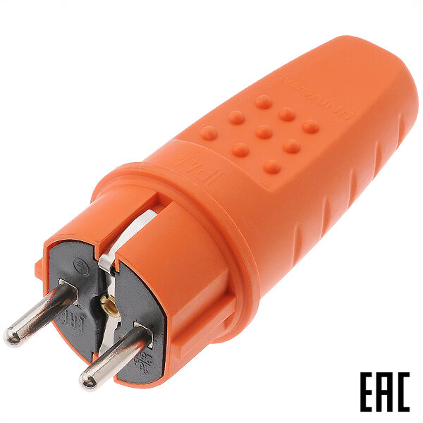 Вилка UNIVersal 3031 евро кабельная резиновая оранжевая IP44 (4 шт. в комплекте)