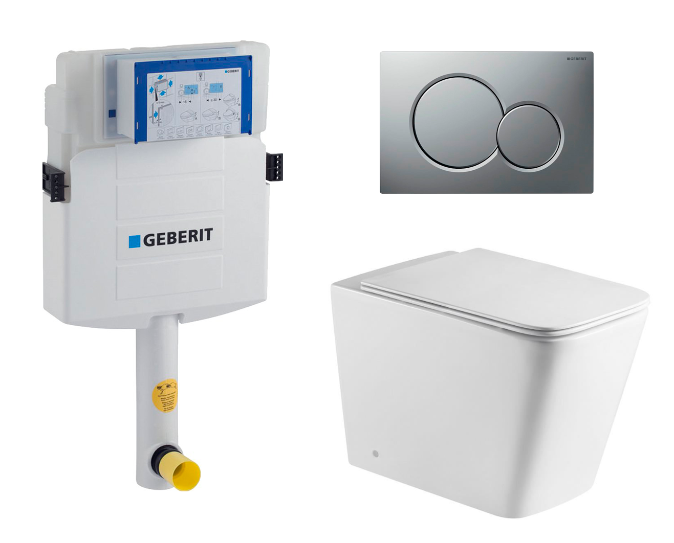 Комплект 3 в 1 смывной бачок скрытого монтажа Geberit Duofix UP320 + Унитаз приставной WeltWasser Gelbach 002 GL-WT + Кнопка Geberit Sigma 01 матовый хром