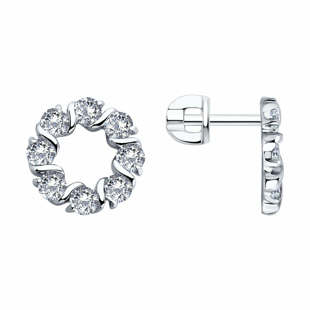 Серьги пусеты, серебро, 925 проба, родирование, фианит