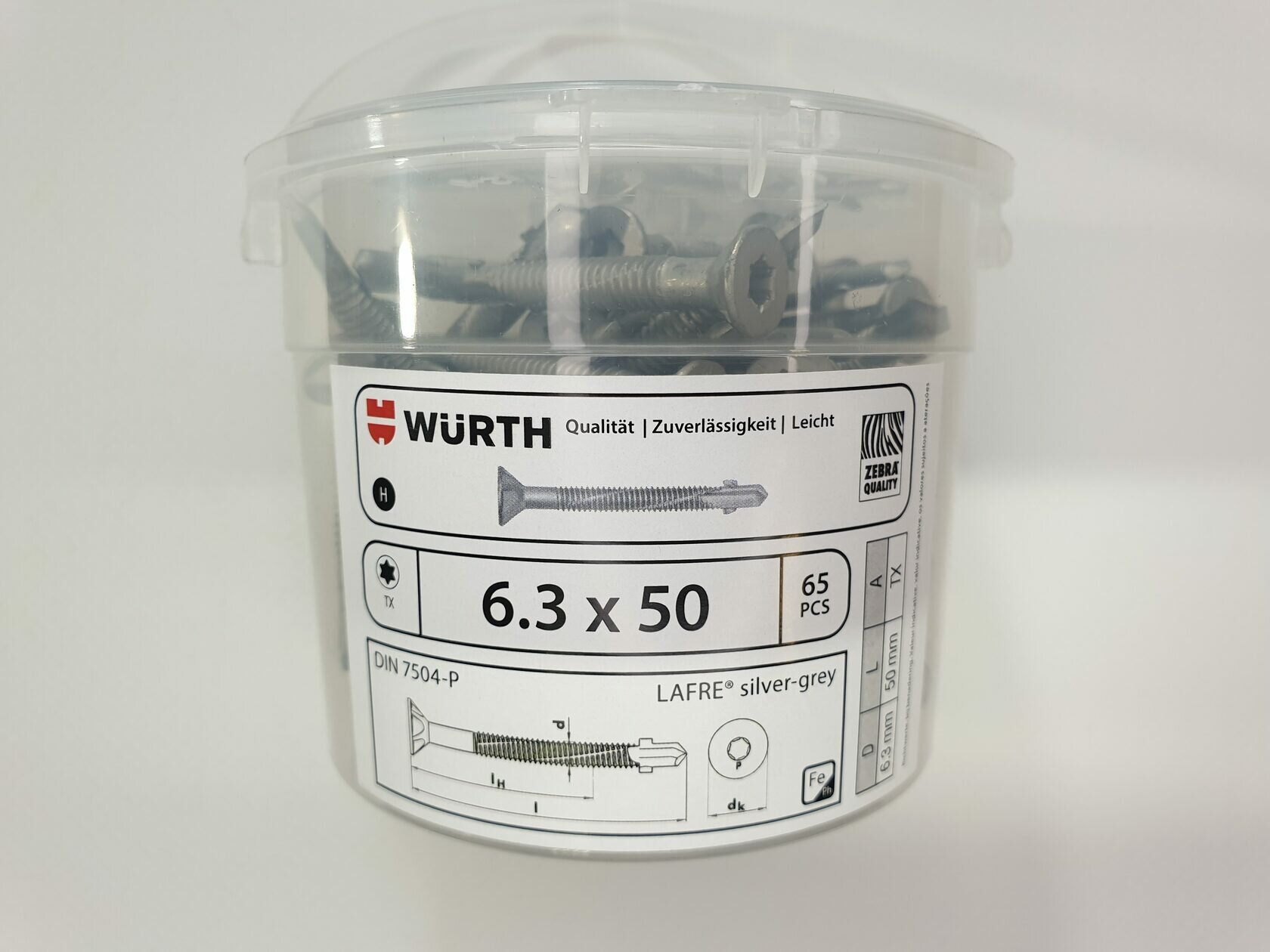 Саморез по металлу DIN 7504-P 6.3x50 (Lafre silver grey M15) (65 pcs) WURTH, Германия