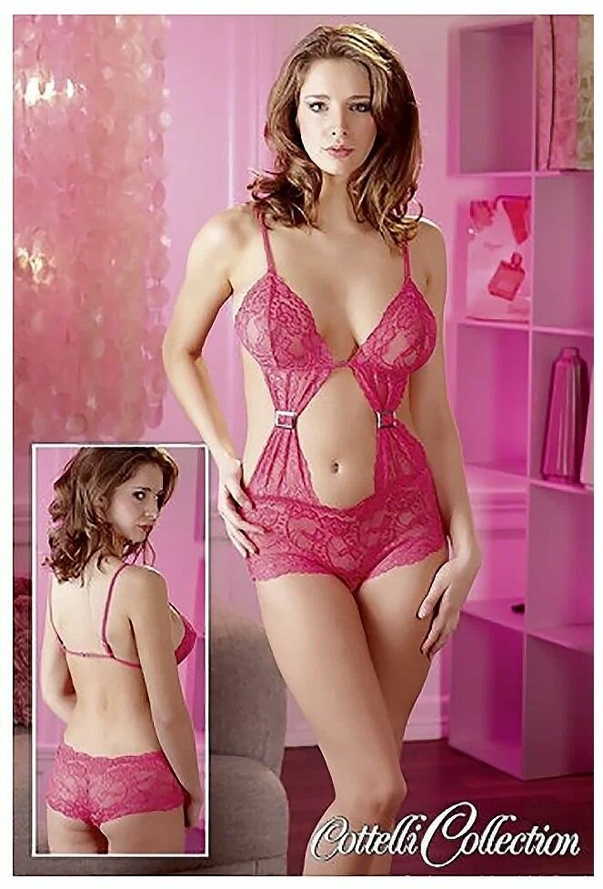 Боди Cottelli Collection с кружевом, украшенное пряжками, розовый, размер M