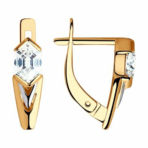Серьги пусеты ЗлатаМира, белое золото, 585 проба, Swarovski Zirconia