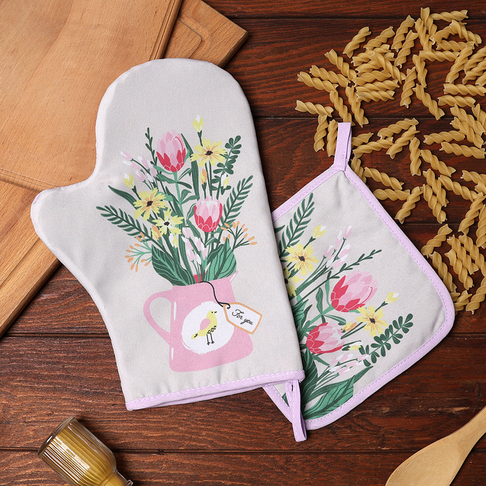 Подарочный набор Доляна "Полевые цветы" варежка 20х28 см, прихватка 17х17 см, цвет белый