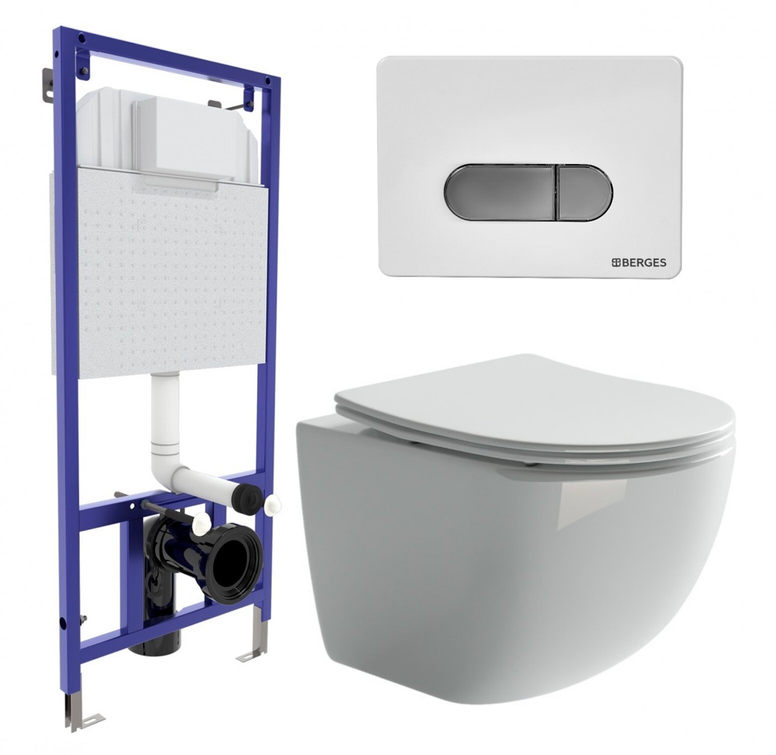 Комплект 3 в 1 инсталляция Berges Wasserhaus Novum D7 + Унитаз подвесной Ceramica Nova Forma CN3009 + кнопка хром