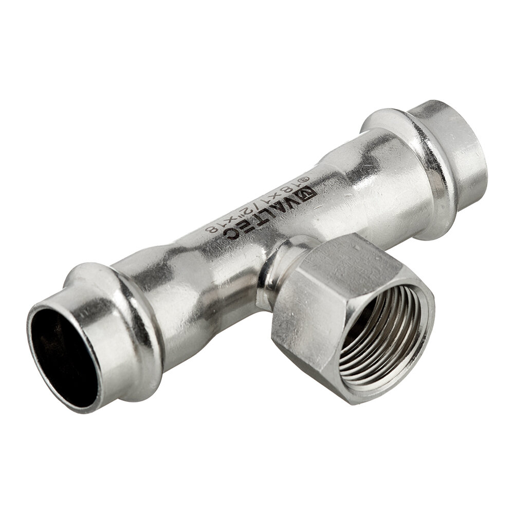 Тройник Valtec (VTi.932. I.180418) 18 мм х 1/2 ВР(г) х 18 мм нержавеющая сталь
