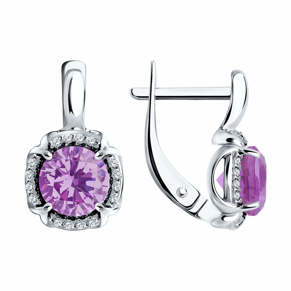 Серьги, серебро, 925 проба, аметист